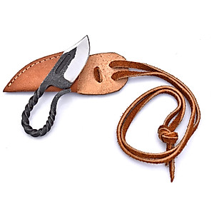 Silver Edge Knives Hand Forged Neck Knife with sheath, Celtic Pocket Knife Hand Made Vintage Forged Necklace Knife Antiquity Medieval Neck Knife fixed blade Pocket Knife