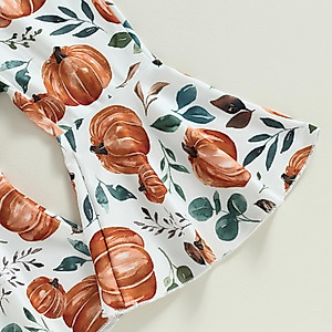 wdehow Toddler Baby Girls Halloween 2pcs outfits Letters Print Sweatshirt Tops Pumpkin Flare Pants Fall Winter Clothes (Brown, 12-18 Months)