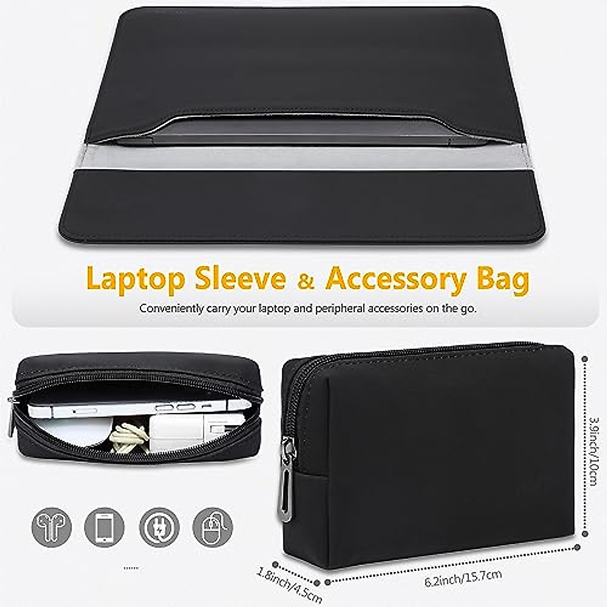 HYZUO 13.3-14 Inch Laptop Sleeve Case Compatible with MacBook Pro 14 M2/M1 Pro/Max A2779/A2442 2021-2023, MacBook Air 13 Inch 2010-2023, Faux Suede Leather Case with Accessory Bag, Black