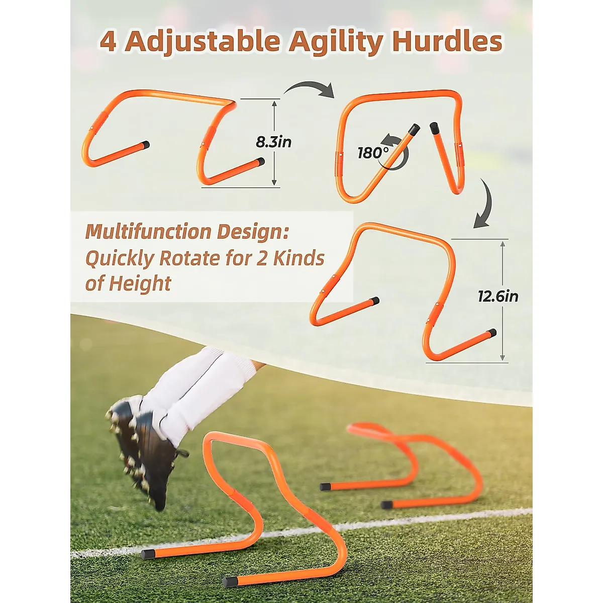 GHB Agility Ladder,Football Training Equipment Set,4 Agility Hurdles, 20 feet 12 Rungs Speed Ladder,12 Disc Cones,Resistance Parachute, Jump Rope, 5 Resistance Bands for Workout