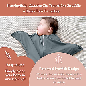 SleepingBaby Zipadee-Zip Cozy Transition Swaddle - with Zipper, Polyester, Spandex - Roomy Baby Wearable Blanket for Easy Diaper Changes - Classic Grey, Small (4-8 Month)