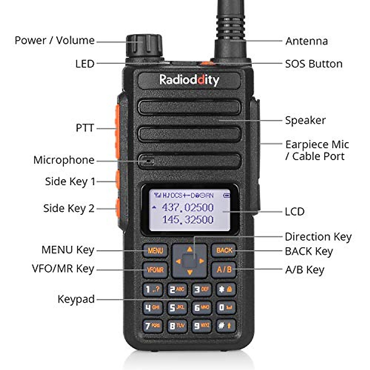Radioddity GA-510 10-Watt Ham Radio, Dual Band Handheld High Power Long Range Two Way Radio with Two 2200mAh Batteries & CH340 Programming Cable, Work with Chirp