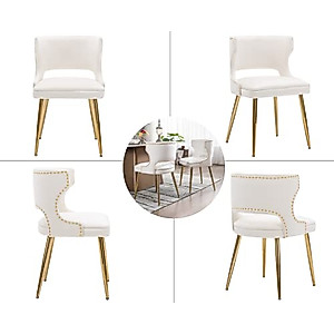 EALSON Velvet Dining Chairs Set of 2 Comfy Upholstered Dining Room Chairs with Gold Metal Legs Modern Accent Kitchen Chairs Armless Side Chairs for Living Room/Dining Room, Beige