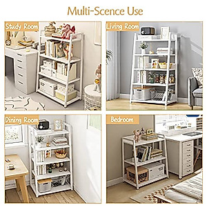 IOTXY 3-Tier Ladder Shelf Bookcase - Wood and Metal Modern Standing Bookshelf, Open Book Shelves Storage Rack, for Home Office, Living Room, Kitchen, Bedroom, Black