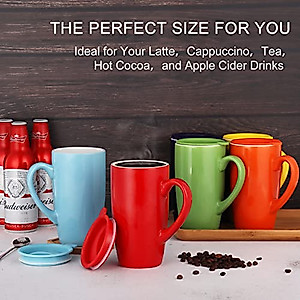 Vivimee 6 Pack Ceramic Coffee Mug Set with Lids, 18 Ounce Large Tall Colored Coffee Mugs with Lid, Coffee Mug Set for Your Coffee & Tea, Porcelain Tea Cups for Coffee, Milk, Office, Home