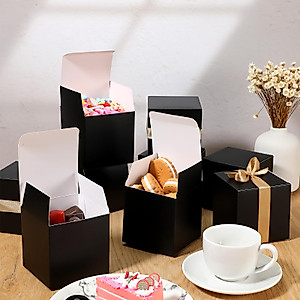 Jutom 100 Pcs Mini Favor Boxes Extra Small Candy Boxes Paper with Gold Ribbon for Birthday Graduation Baby Shower Wedding Party Supplies(3 x 3 x 3 Inch,Black)