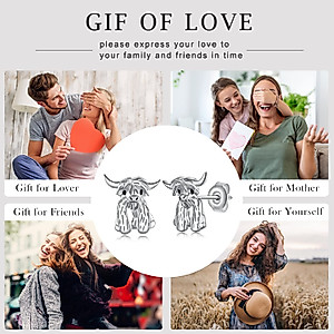 Cute Highland Cow Earrings 925 Sterling Silver Animal Cow Stud Earrings Animal Lover Jewelry Gifts for Women Highland Cow Lover