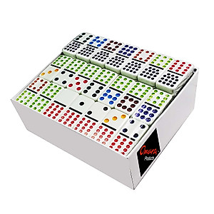 OMURA Games | Double15 Professional Size Dominoes Set | Tile Color: White with Color DOT