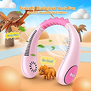 Kkdi Kids Neck Fan, Portable Bladeless Fan for Kid 4-14Y Girls & Boys, 2600mAh USB Personal Mini Fan Cooling Fan for Travel/Camping/Study, 4 Speeds, Lightweight, Compact, Perfect Summer Gifts for Kids