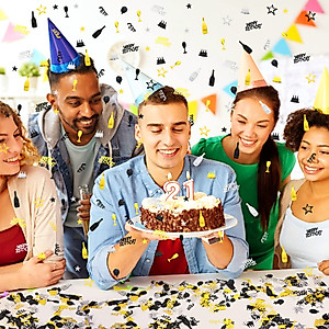 3000 PCS Black Gold Silver Happy Birthday Confetti Metallic Foil Stars Birthday Cake Balloon Confetti Table Scatter Confetti Decoration for Birthday Party Anniversary Baby Shower DIY Arts and Crafting