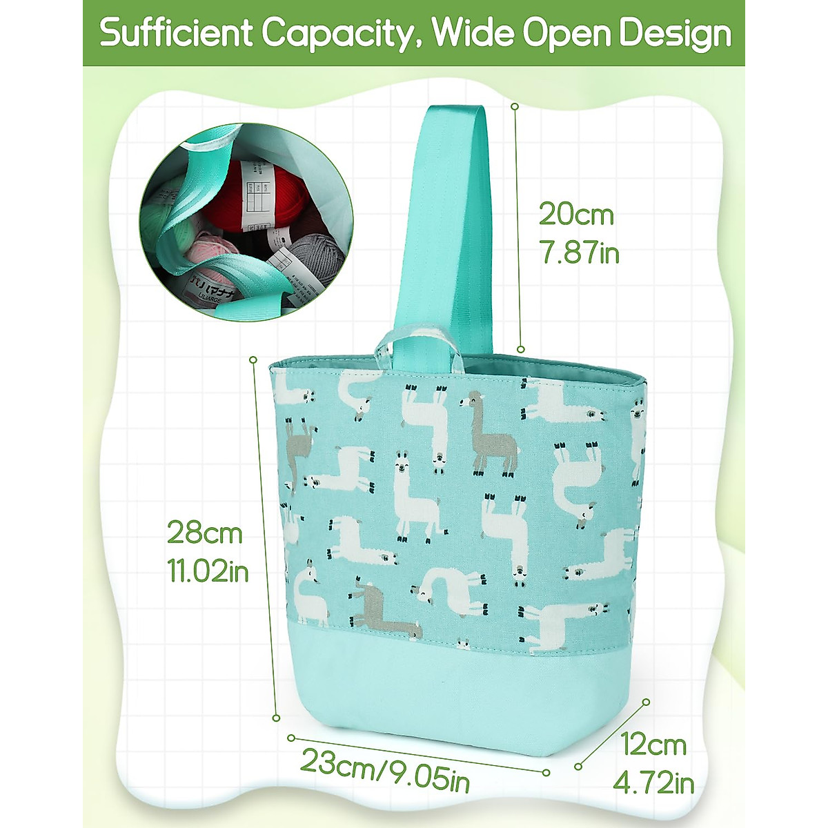 Katech Upgrade Knitting Tote Bag, Portable Knit Wrist Bag for Yarn Holding, Lightweight Travel Wrist Bag for Knitting Yarn Storage Bag Organizer Yarn Holder Bag on The Go Green