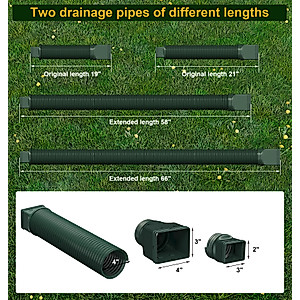 Ogutter Rain Gutter Downspout Extensions, Downspout Extender for Rainwater Drainage Flexible, Extendable 58"+66" Down Spout Drain Extension Pipes (2 Pack, Green)