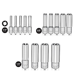 NEIKO 10287A Extra Long Socket Bits and Deep Socket Set | 60 Piece | S2 Tamperproof Torx Plus Bits and Cr-V Steel E-Torx Sockets