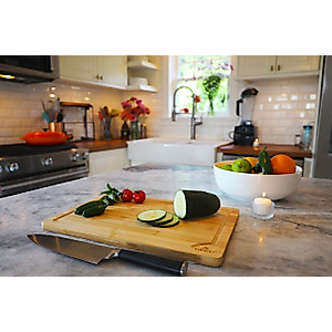 Ginsu Cutting Board Set – 3Pcs Bamboo Cutting Board for Chopping, Slicing, Dicing – Heavy Duty Butcher Block Countertop Household Supplies – Protects Cooking Surface, Knife Blade