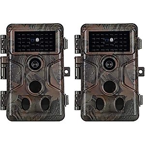 2-Pack No Glow Game & Deer Trail Cameras 24MP 1080P H.264 Video 100ft Night Vision Motion Activated 0.1S Trigger Speed Waterproof Farm & Yard Cameras for Home Surveillance & Outdoor Wildlife Hunting