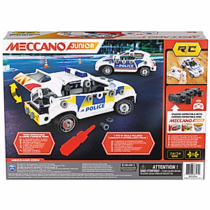 Meccano Junior, RC Police Car with Working Trunk and Real Tools, Toy Model Building Kit, STEM Toys for Kids Ages 5 and up