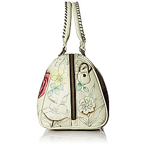 Anna by Anuschka Women's Genuine Leather All Round Zip Satchel | Hand Painted Original Artwork | Medium Zip-Top Organizer | Floral Paradise