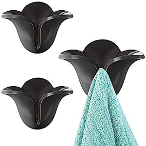 HandyCute Towel Grabber Hook, Flower-Shaped Towel Holder, Self Adhesive Towel Hanger for Kitchen and Bathroom (3 Pieces) (Black)