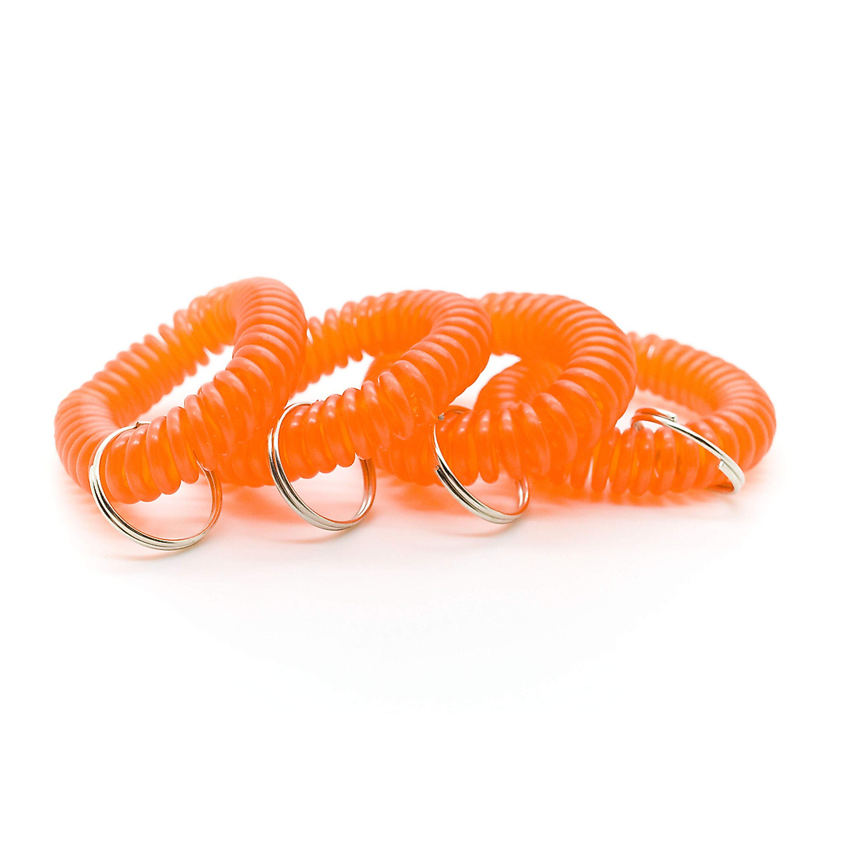 ONDEPOT 100pcs Orange Color Soft Spring Spiral Coil Elastic Wrist Band Key Ring Chain