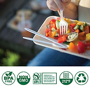 BIOCEAN 100% Compostable No Plastic Knives Plastic Forks Plastic Spoons Plastic Utensils, The Heavyweight Heavy Duty Flatware is Eco Friendly Products for Lounge Party Wedding BBQ Picnic Camping.