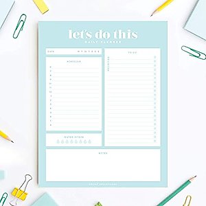 Bliss Collections Daily Planner, Let's Do This, Daily Notepad with Undated Sheets, Helps Organize and Track Health, Productivity, Appointments, Tasks and Goals, 8.5"x11" Tear-Off Sheets (50 Sheets)