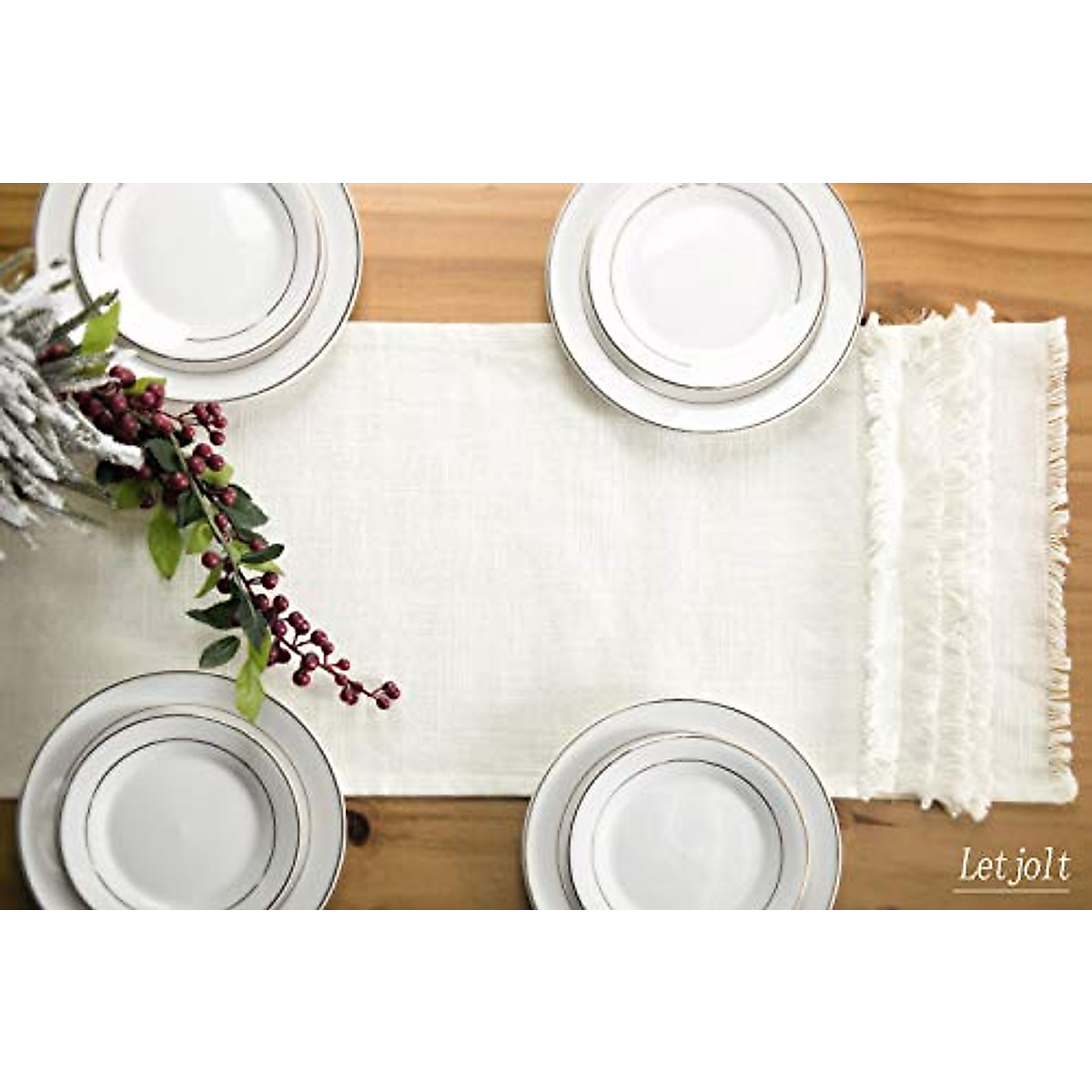 White Table Runner 72 Inches Farmhouse Table Runner Linen-Cotton Fabric Rustic Wedding Table Decor Birthday Party