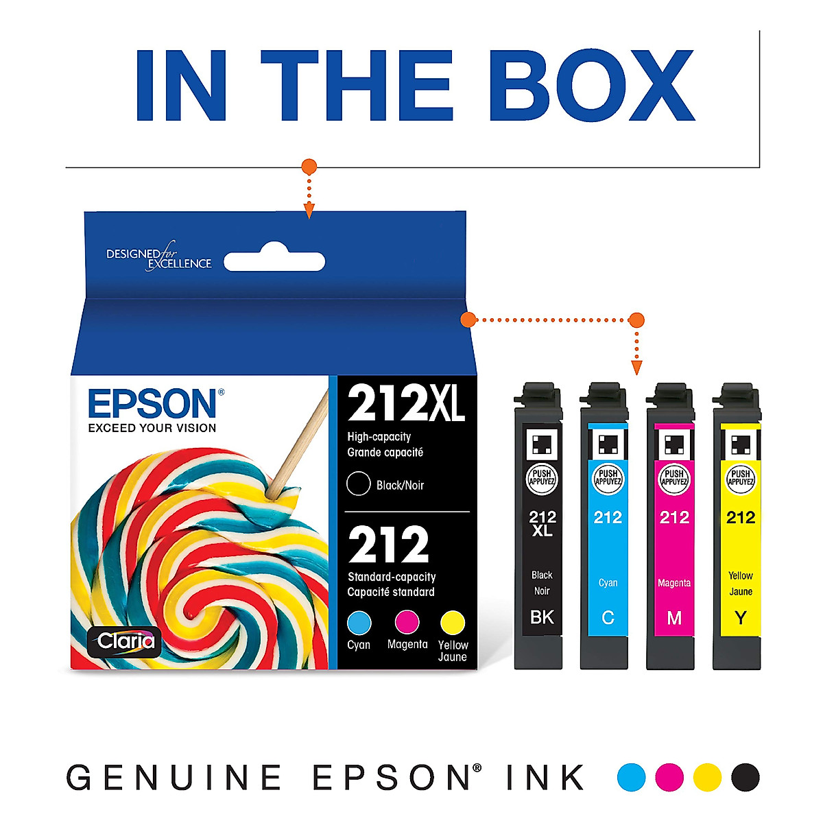 Epson 212XL, Standard-Capacity Color and High-Capacity Black Ink Cartridges, (CMYK) 4-Pack & T212 Claria Standard Capacity Cartridge Ink - Black, T212120-S
