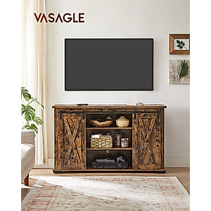 VASAGLE TV Stand with Storage and Sliding Barn Doors for 60-Inch Televisions, Entertainment Center Console, 53.9”, Rustic Brown