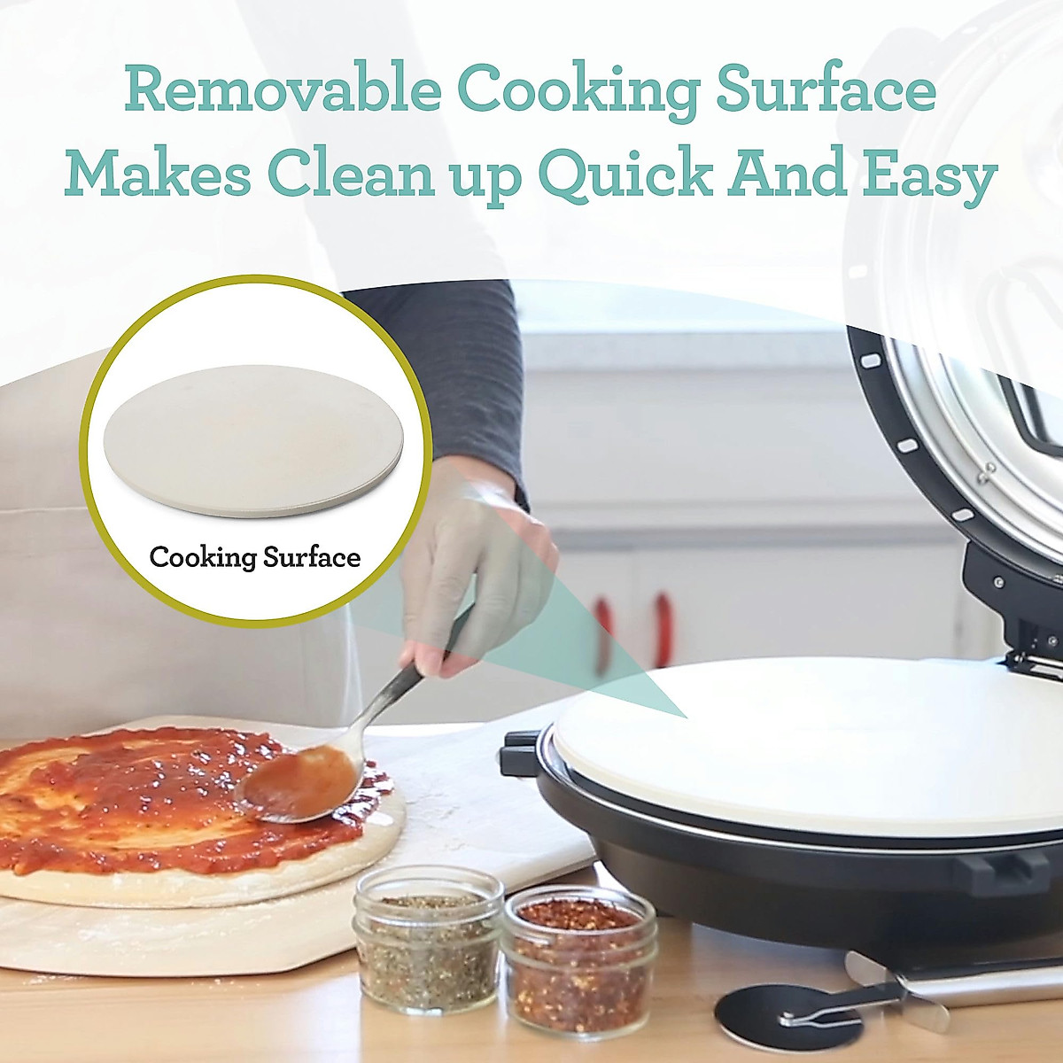 Euro Cuisine PM600 Crispy Crust 12" Rotating Pizza Maker with Stone & Baking Pan, Electric Pizza Oven Countertop - Versatile Indoor Pizza Maker Machine for Home, Ideal for Fresh & Frozen Pizza