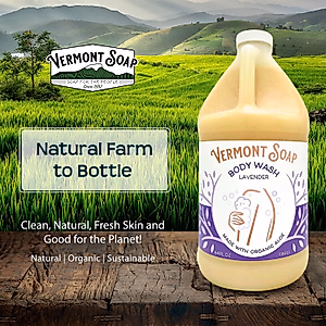 VERMONT SOAP Natural Body Wash with Shea Butter, Mild Gel Body Wash for Moisturizing and Soothing Skin, Fragrance Free Body Wash for Women & Men (Lavender, 64oz)