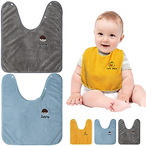 RAXIFU 3 Packed Baby Bibs for Girls or Boys, Toddler Bibs for 2-4 Years Kids eating, the Size 16 "x20 ” Waterproof Baby Feeding Bibs Gift Box Packaging (blue yellow grey)
