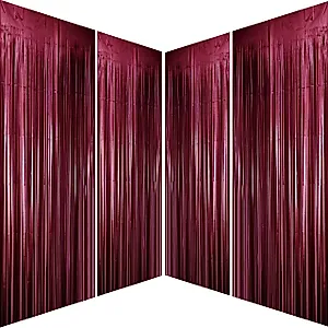 Burgundy Bachelorette Party Tinsel Foil Fringe Curtains for Wedding Anniversary Bridal Shower Happy Birthday Valentines Mothers Day Graduation Party Photo Booth Props Backdrops Decorations, 4pc