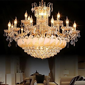 Modern Suspension Lamp for Living Room，Traditional Crystal Candle Cascade Chandeliers with Golden Finish，Rain Drop Chandelier Luxury 14/20 Light Ceiling Light Fixture (Color : 31.5in)