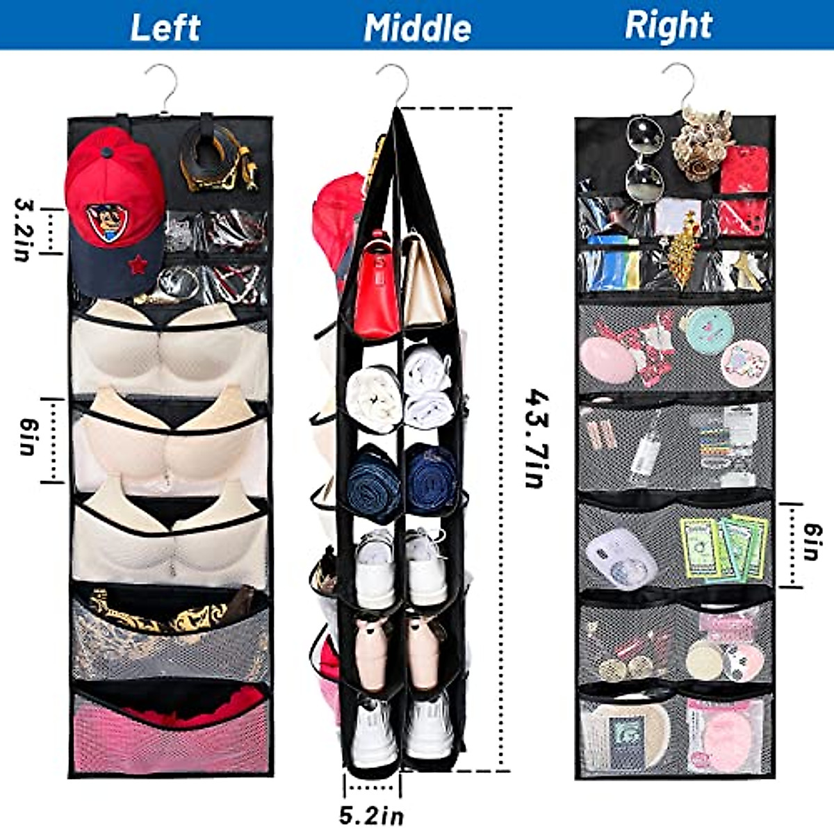 PENGFULL Hanging Shoe Organizer Rack,Closet Hanging Organizer,Side Pockets Have 27 Pockets,4 Self-Adhesive Straps, Can Be Used for Several Things.Perfect for Closets, RVs, Campers, Student Dormitory