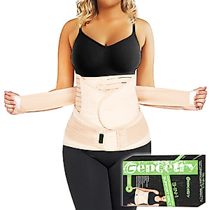 3 in 1 Postpartum Belly Band Wrap Support Recovery Girdles Abdominer Binder Post Surgery Belly&Waist&Pelvis Support Belt & Back Brace (Beige, Large)