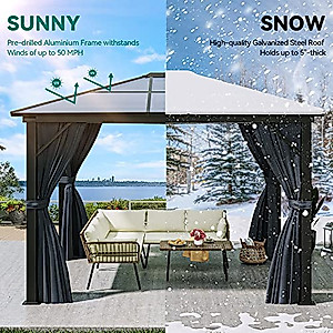 YITAHOME 10x12ft Hardtop Gazebo Outdoor Polycarbonate Canopy with Netting and Shaded Curtains, Aluminum Frame Garden Tent for Patio, Backyard, Deck and Lawns