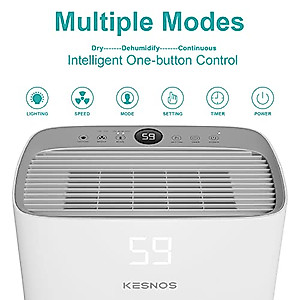 Kesnos 5500 Sq. Ft. Large Dehumidifier, 100 Pints Dehumidifiers with Drain Hose for Basements, Bedrooms, Bathrooms, Laundry Rooms - with Intelligent Control Panel, Front Display, 24 Hr Timer and 1.32 Gallon Water Tank