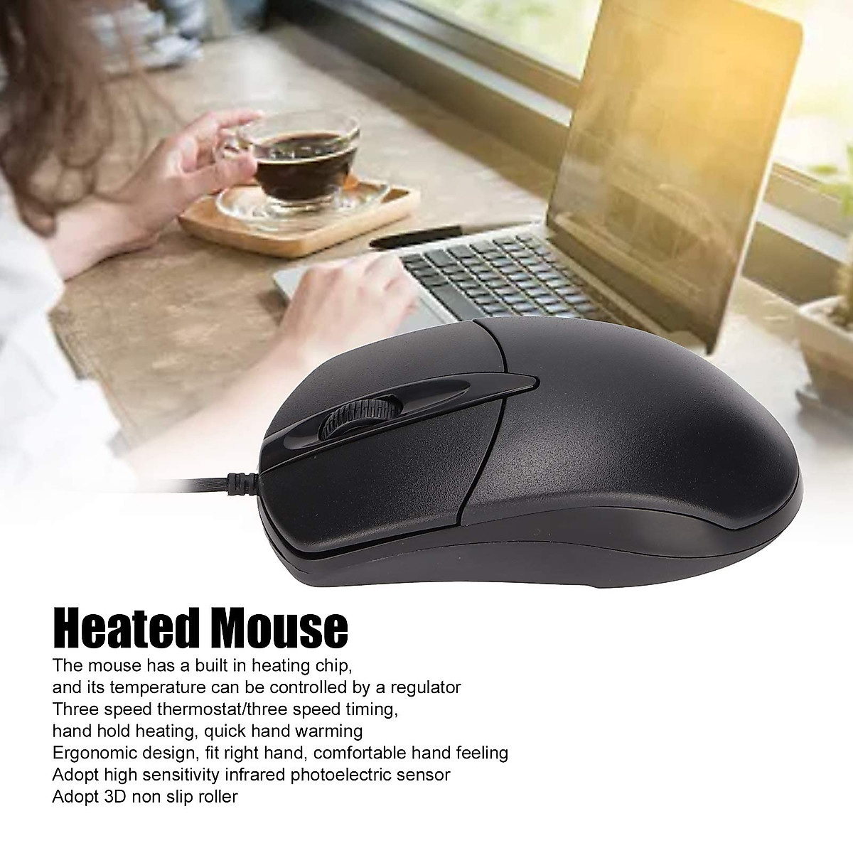 Zhiyavex Wired Gaming Mouse,1600DPI Ergonomic Mice,Heated Mouse with 3 Speed Temperature Adjustment/Timing,USB Photoelectric Mice,3D Non Slip Roller,for Laptop PC Desktop Notebook, black