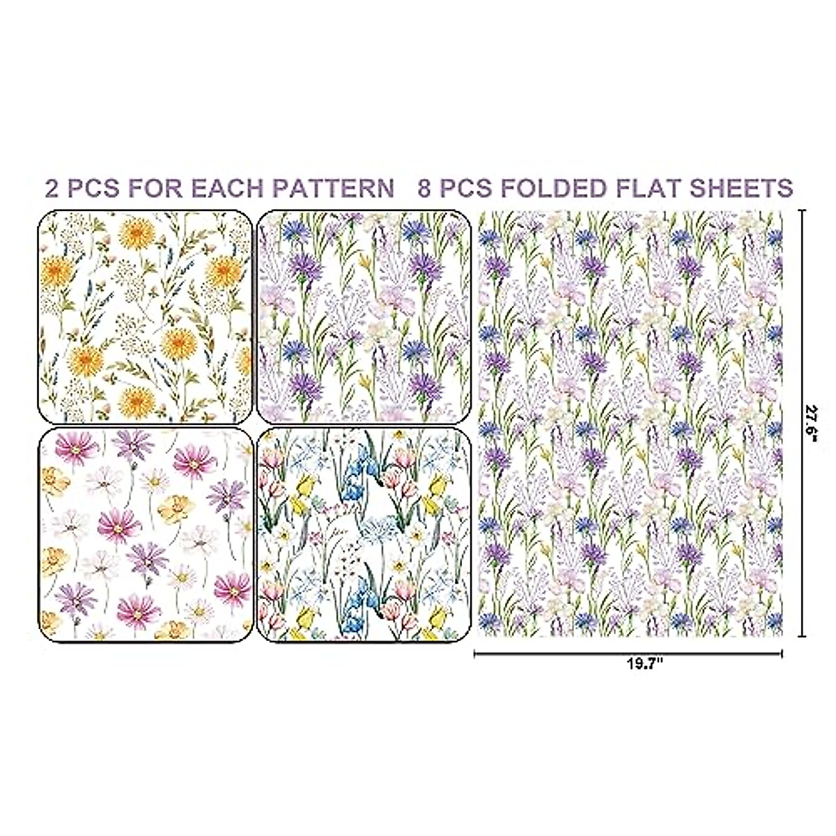 Sikiweiter Floral Wrapping Paper - Floral Gift Wrap for Wedding Mothers Day Birthday, 8 Sheets Wildflower Wrapping Paper, 19.7 x 27.6 Inches Per Sheet