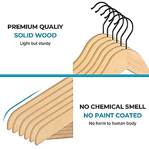 JS HANGER Wooden Coat Hangers, 16 Pack High Grade Wood Suit Hangers with Non Slip Pant Bar - Extra Smooth and Splinter Free, Unvarnished