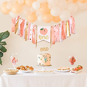 WAHAWU Peach 1st Birthday Banner - One Little Peach High Chair Banner, Birthday Party Gifts for Girls, Pink First Birthday Banner, Photo Prop Party, Peach and Gold (Peach 1st Birthday Banner)
