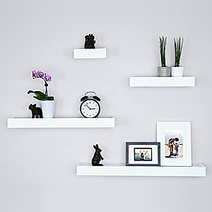 Ballucci Modern Ledge Wall Shelves, Set of 4 Wood Floating Shelves for Bedroom, Bathroom, Living Room, Kitchen, Nursery, White