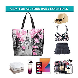 Sweetshow Eiffel Tower Tote Bag Paris Gifts for Women Pink Handbag Paris Bag Grocery Bag Waterproof Reusable Grocery Shopping Gift Bag for Beach Bags Shoulder Bag Handbag
