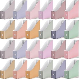 Colarr 24 Pcs Cardboard Magazine Holders 12 Colors Magazine Storage Box with Label Stickers Magazine File Holder Folder Book Holder for Desk Desktop Document Holder for School (Vivid Color)