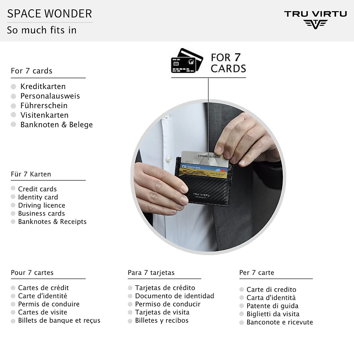 Tru Virtu® Ultra Slim Wallet Carbon Card Case I Credit Card Case I Card Case RFID NFC Protection I Genuine Italian Leather Card Case I Card Storage I Slim Wallet I Card Holder