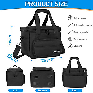 TORIBIO Knitting Bag Yarn Storage Tote, Large Crochet Organizer with Removable Dividers, Yarn Holder Case for Unfinished Project, Knitting Needles, Crochet Hooks, 12.2" x7.9" x8.7"