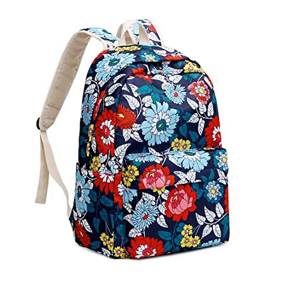 Joymoze Teen Girl School Backpack with Insulated Lunch Bag Pencil Purse Blue Flower One_Size