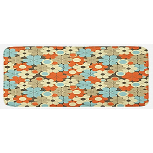 Ambesonne Floral Kitchen Mat, Retro Flower Pattern Simplistic Designed Petals Fragrance Essence Circle Theme, Plush Decorative Kitchen Mat with Non Slip Backing, 47" X 19", Orange Cream