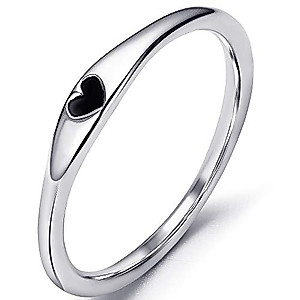 Stainless Steel Heart Shape Classical Wedding Band Stackable Ring (Silver & Black, 3)