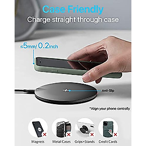 Wireless Charger, 15W Qi Fast Wireless Charging Pad Compatible with iPhone 14/13/13 Pro/13 Mini/13 Pro Max/12/11/ X/XS, Samsung Galaxy S22/ S21/ S20/ S10, Note 20/10, Pixel 6/5, LG (No AC Adapter)